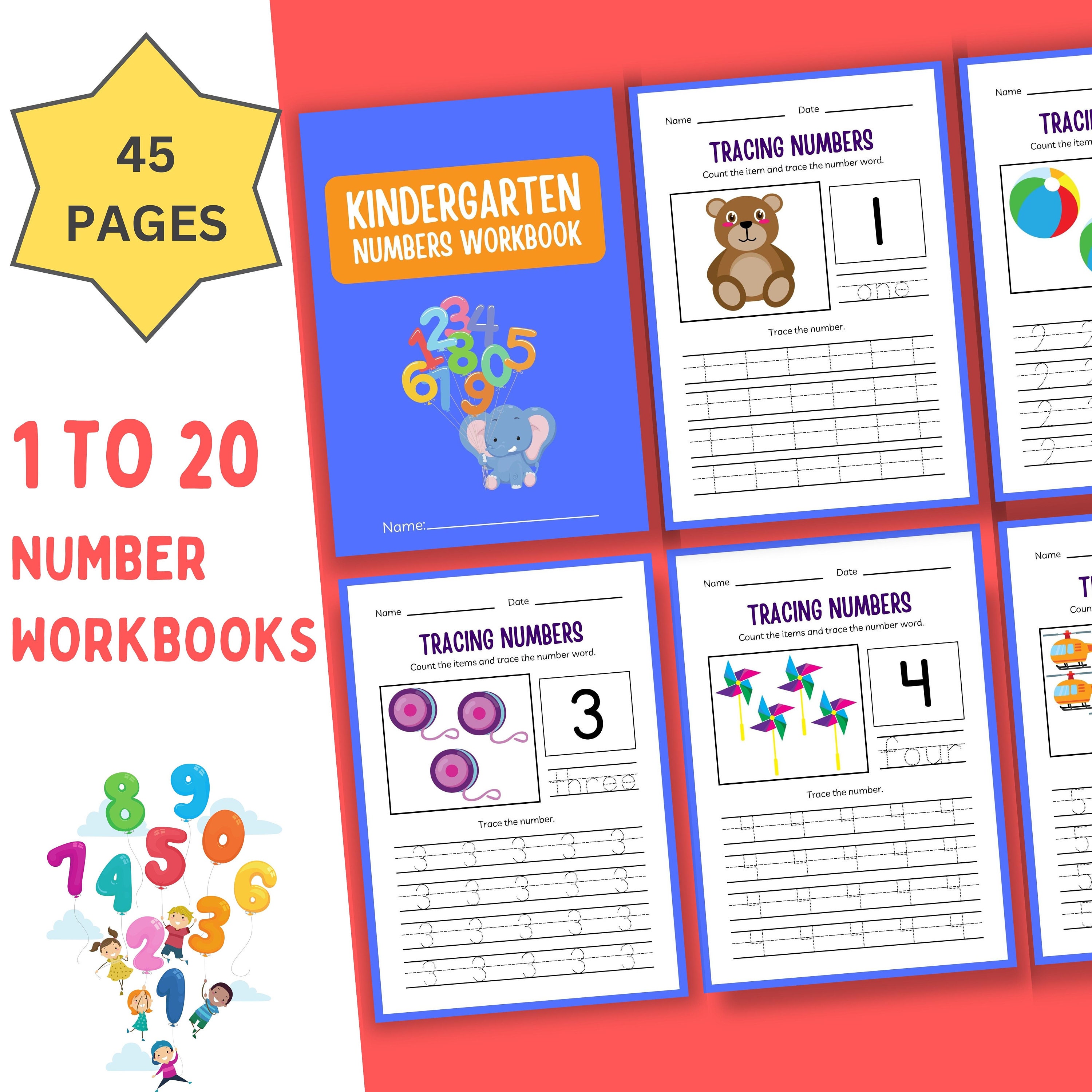 Numbers Learning Template, 1-20 Numbers, Number Exercise Educational ...