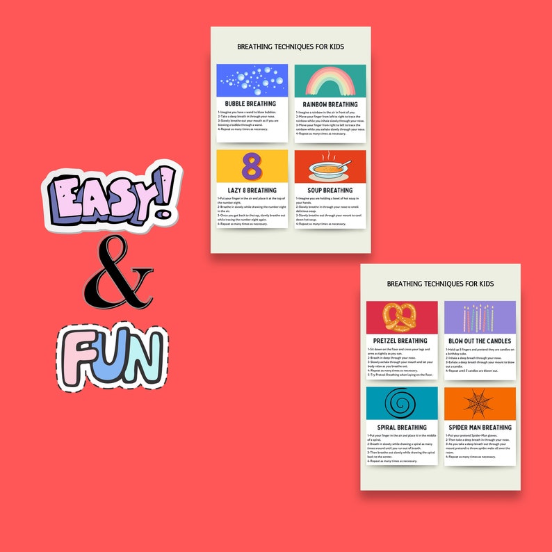 Mindful Breathing Cards for Kids, Techniques for Breathing, Calming ...