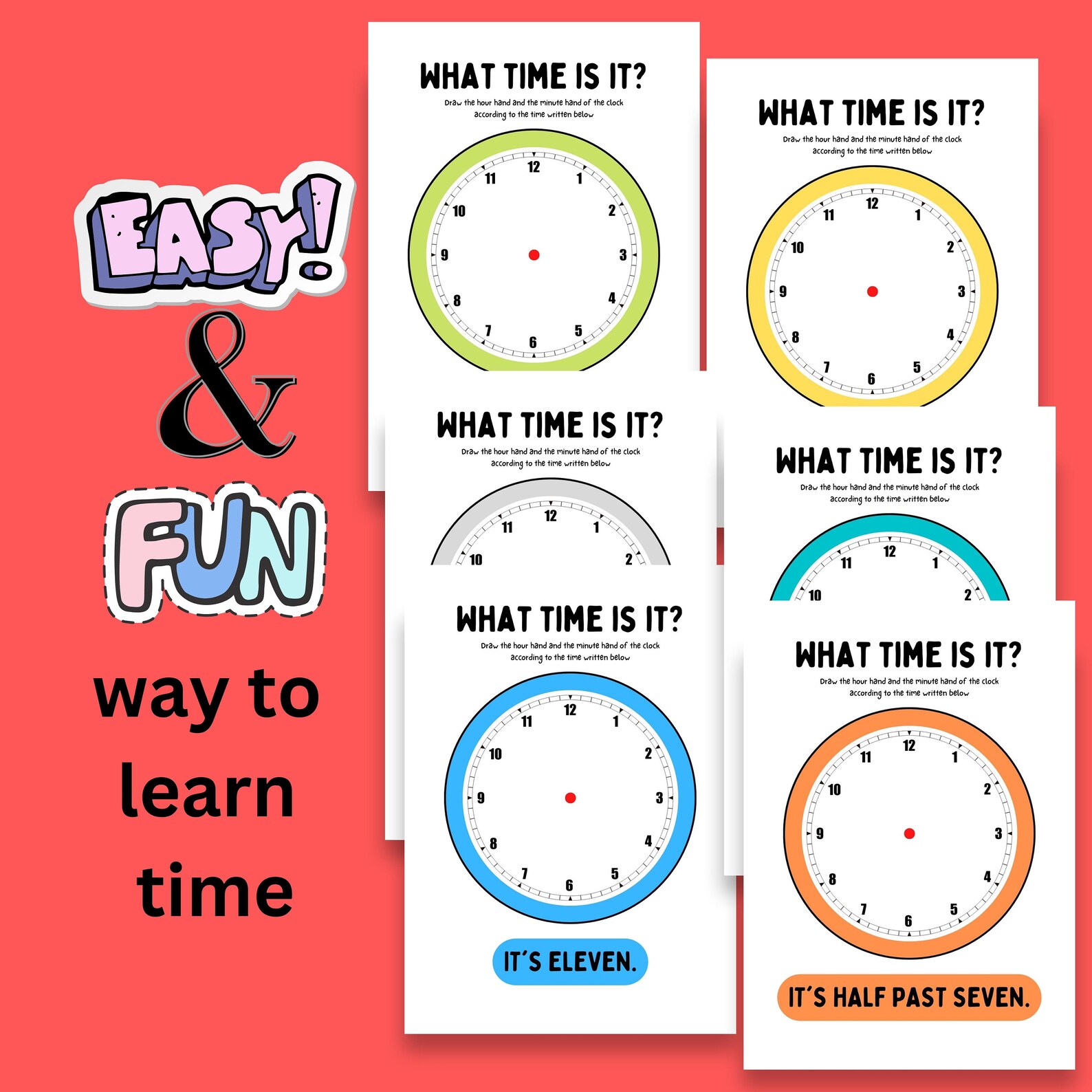 Printable Kids Clock Learning Worksheets, Children Time Practice Sheet ...