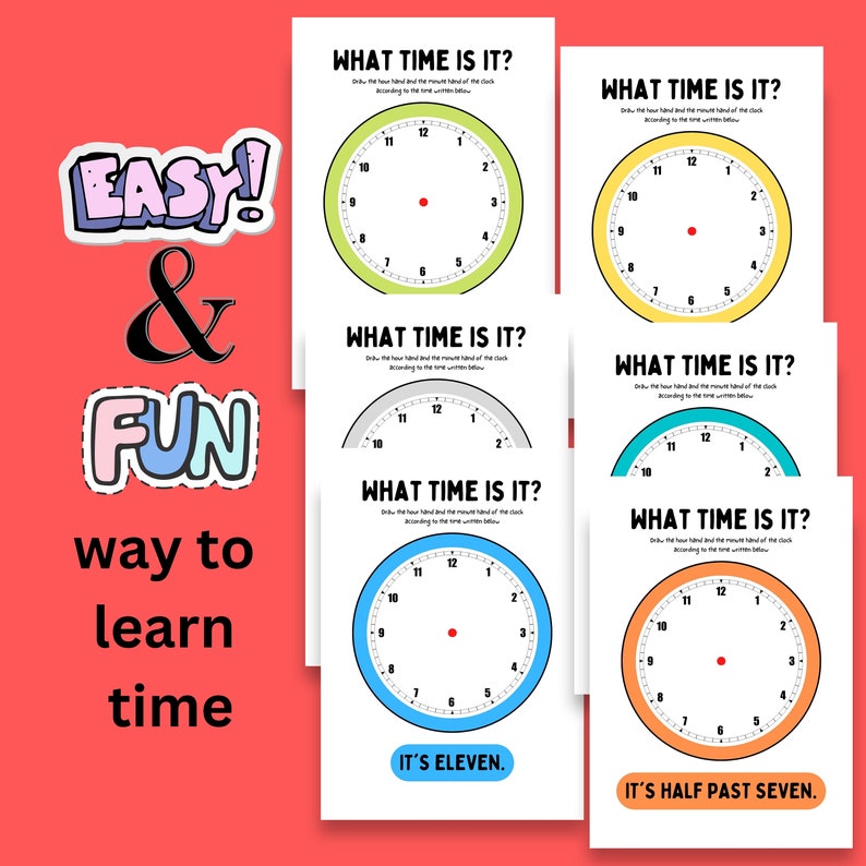 Printable Kids Clock Learning Worksheets, Children Time Practice Sheet ...