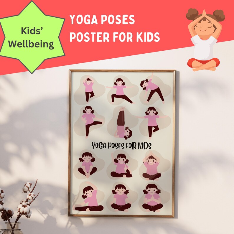 Children's Yoga Poses Poster, Printable Kids Yoga Poster, Kids Room ...