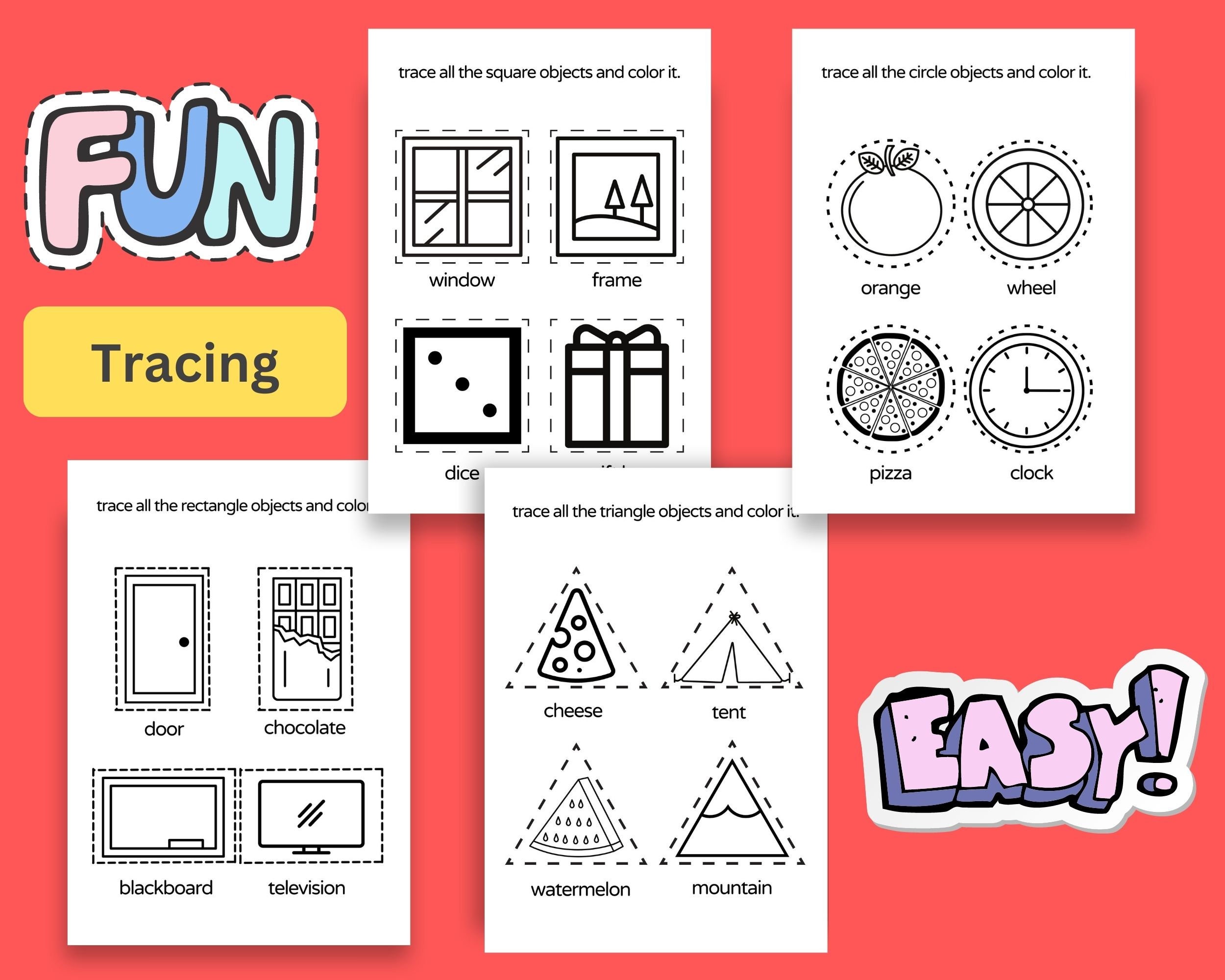 Basic Shapes Learning Template Tracing Shapes Educational - Etsy