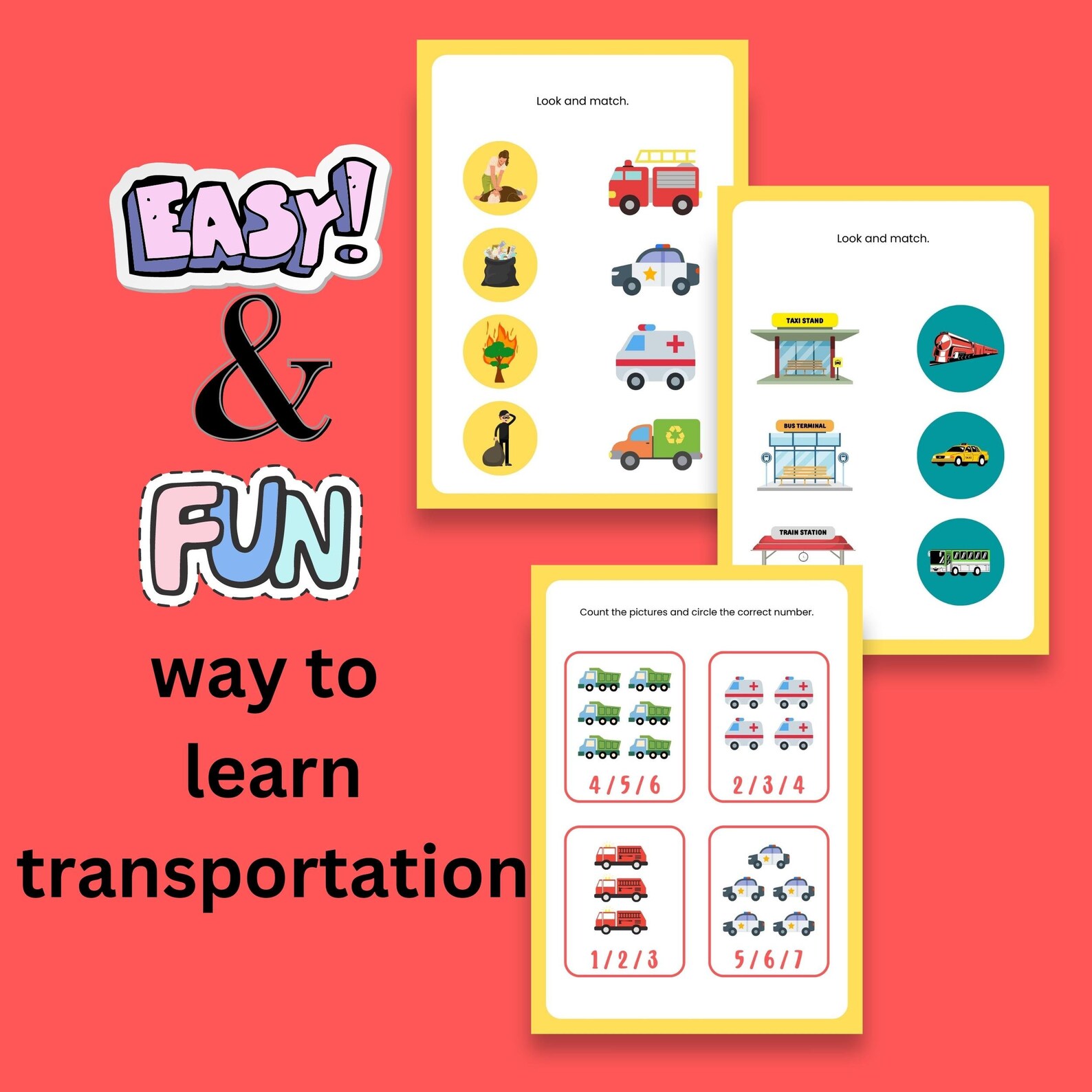 Printable Kids Transportation Activity, Vehicle Vocabulary Sheet ...