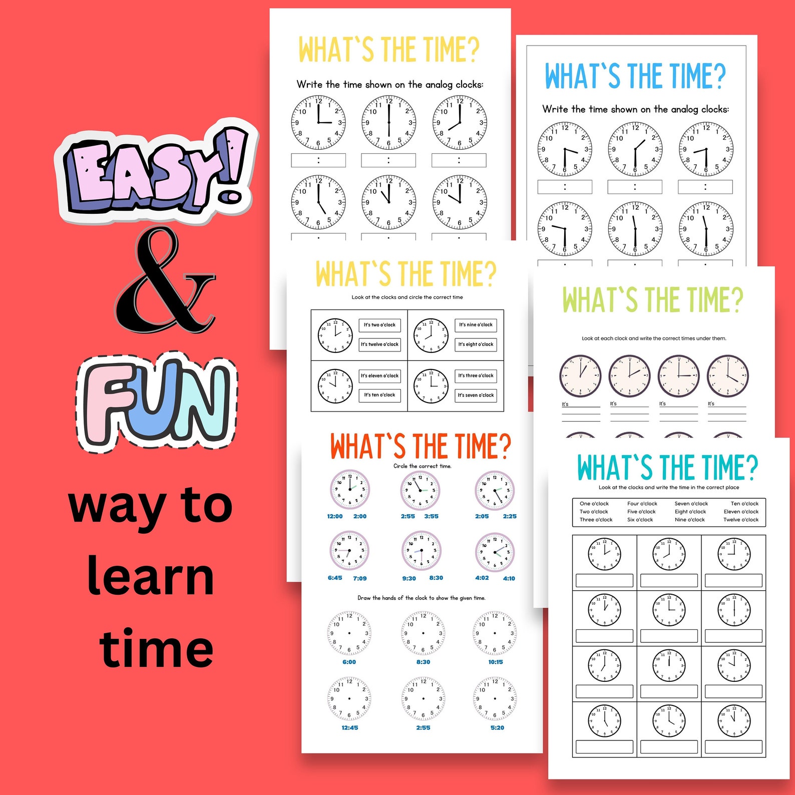 Printable Kids Clock Learning Worksheets, Children Time Practice Sheet ...