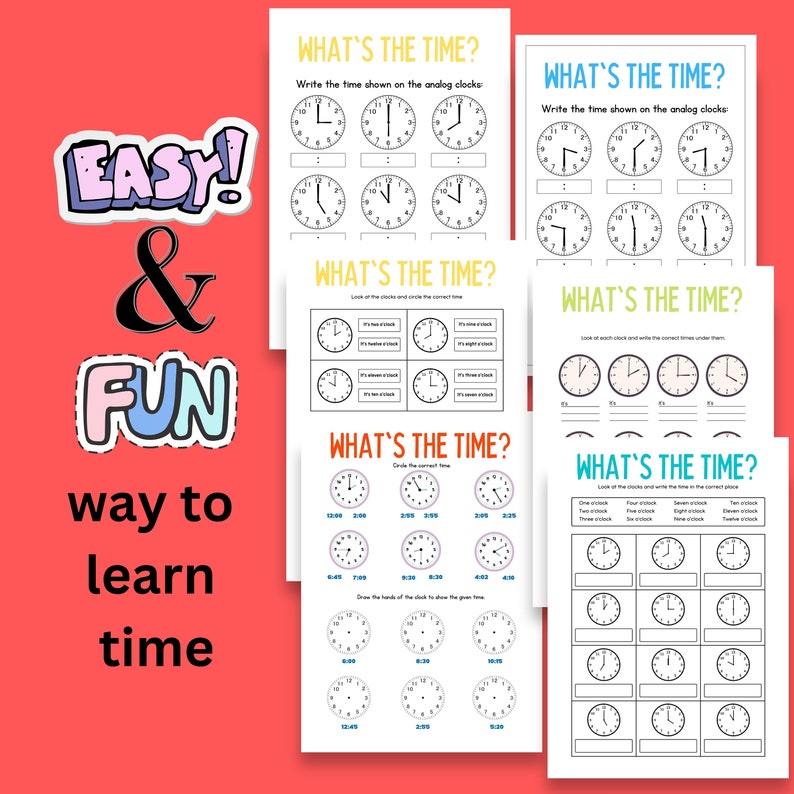 Printable Kids Clock Learning Worksheets, Children Time Practice Sheet ...