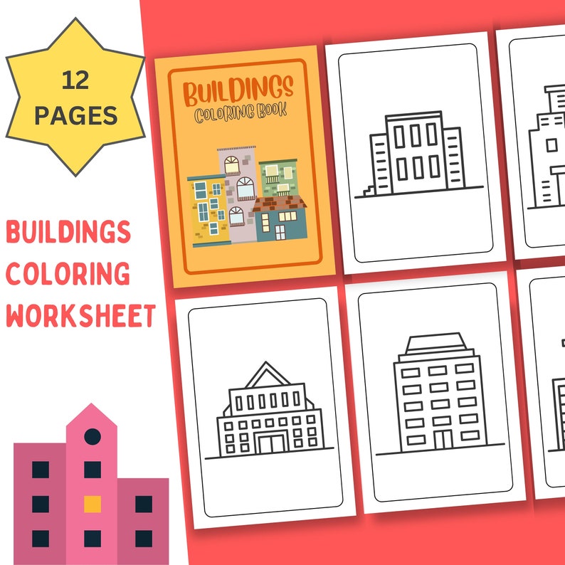 Building Coloring Template, Coloring Pages, Montessori, Educational Kit ...