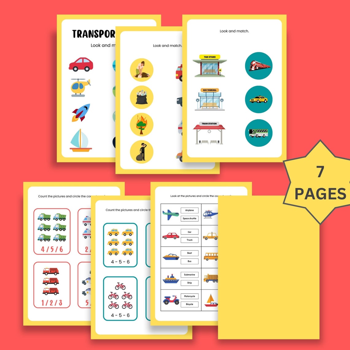 Printable Kids Transportation Activity, Vehicle Vocabulary Sheet ...