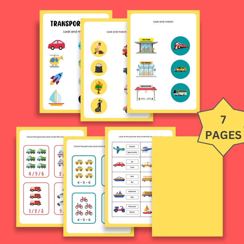 Printable Kids Transportation Activity, Vehicle Vocabulary Sheet ...