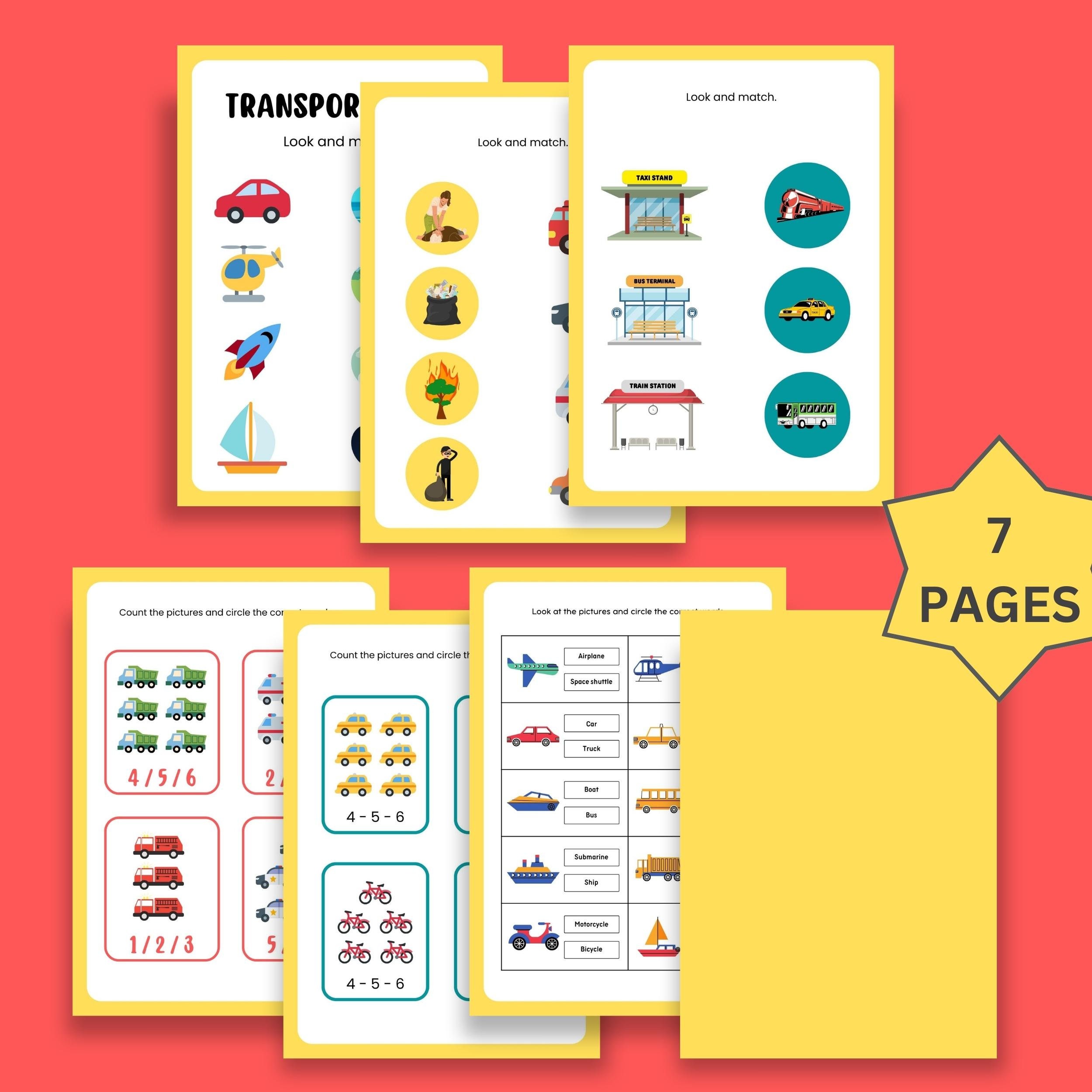 Printable Kids Transportation Activity, Vehicle Vocabulary Sheet ...