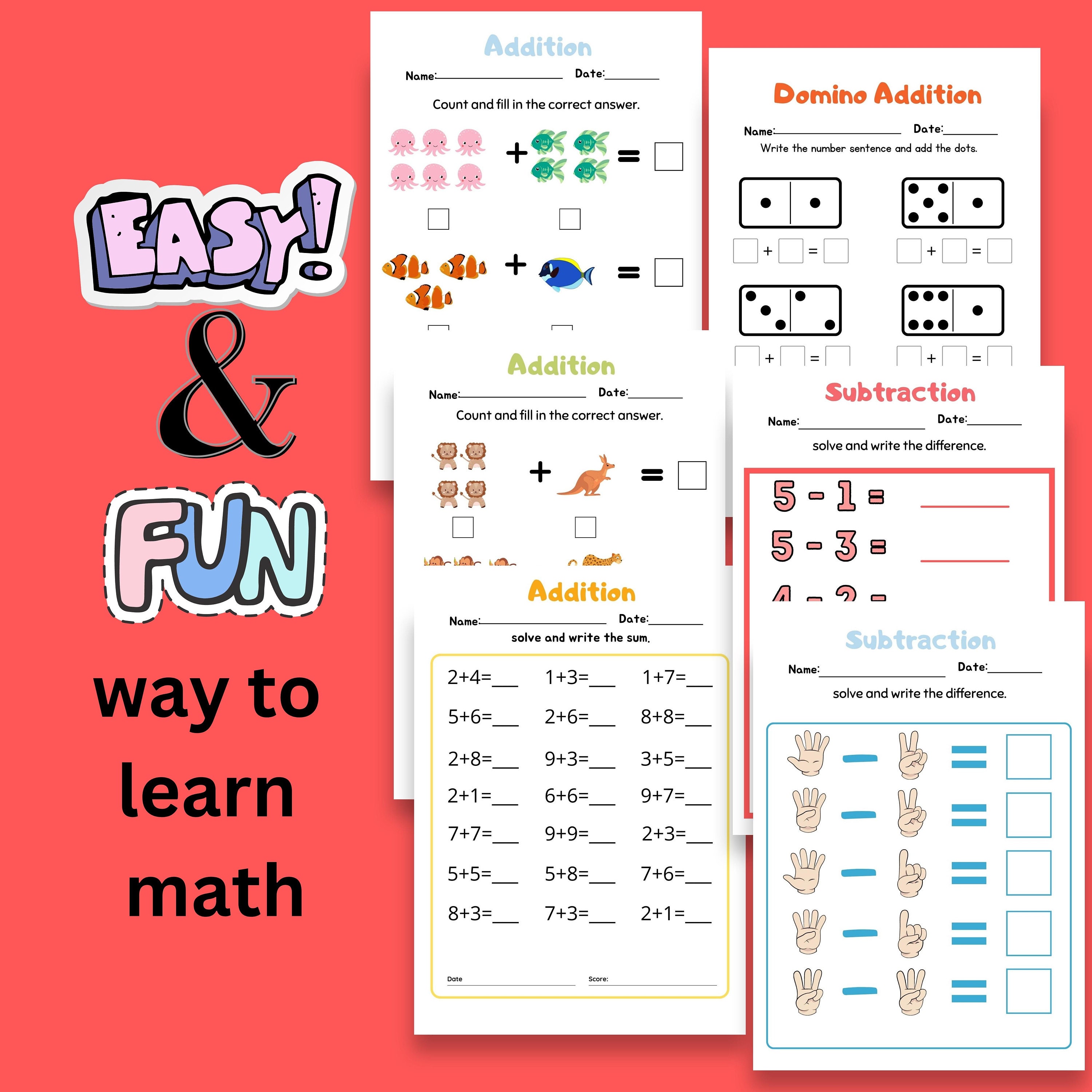 Printable Kids Math Worksheets, Children's Addition and Subtraction ...