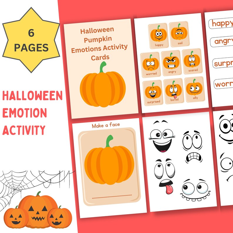 Kids Halloween Emotion Learning Template, Printable Pumpkin Emotion ...