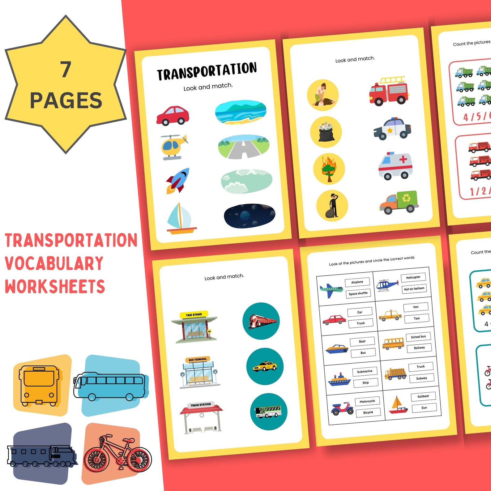 Printable Kids Transportation Activity, Vehicle Vocabulary Sheet ...
