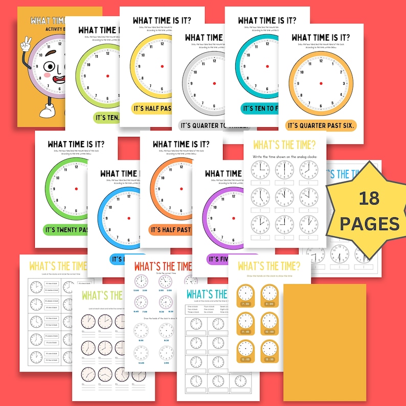 Printable Kids Clock Learning Worksheets, Children Time Practice Sheet ...