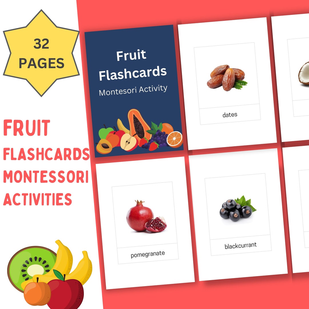 Children's Fruit Learning Flashcards, Printable Educational Fruit Card ...