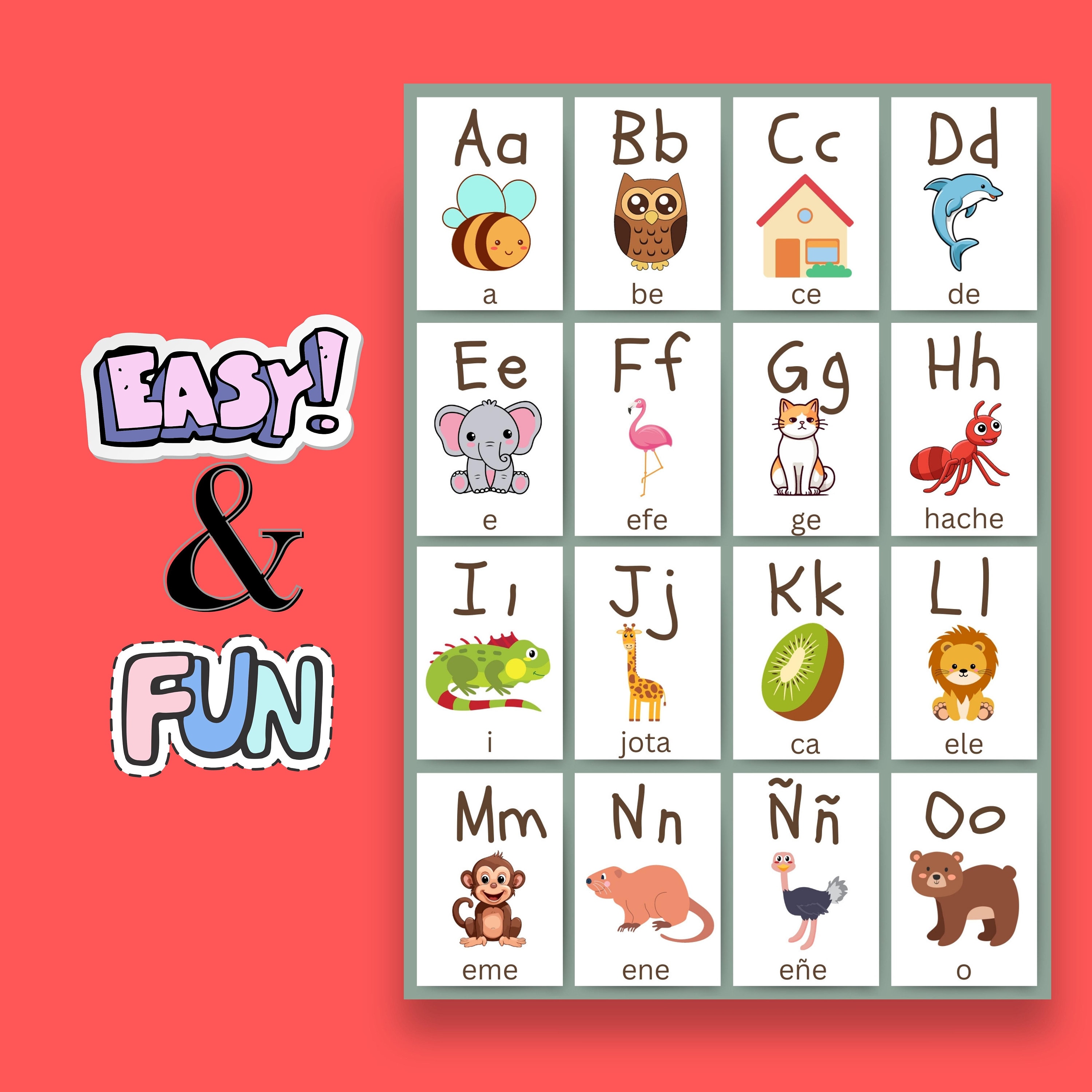 Spanish Alphabet Learning, Kids Spanish ABC Template, Digital Download ...