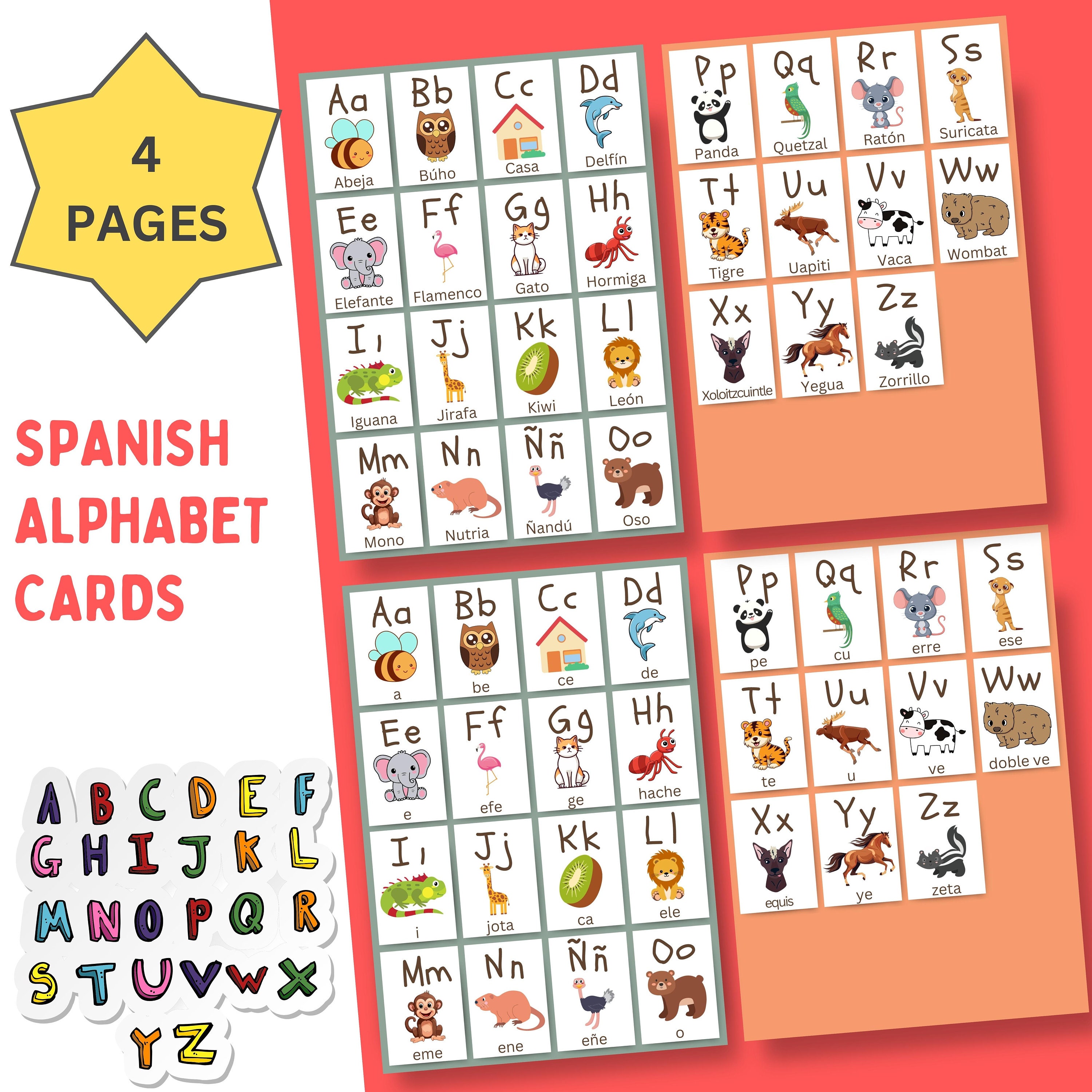 Spanish Alphabet Learning, Kids Spanish ABC Template, Digital Download ...