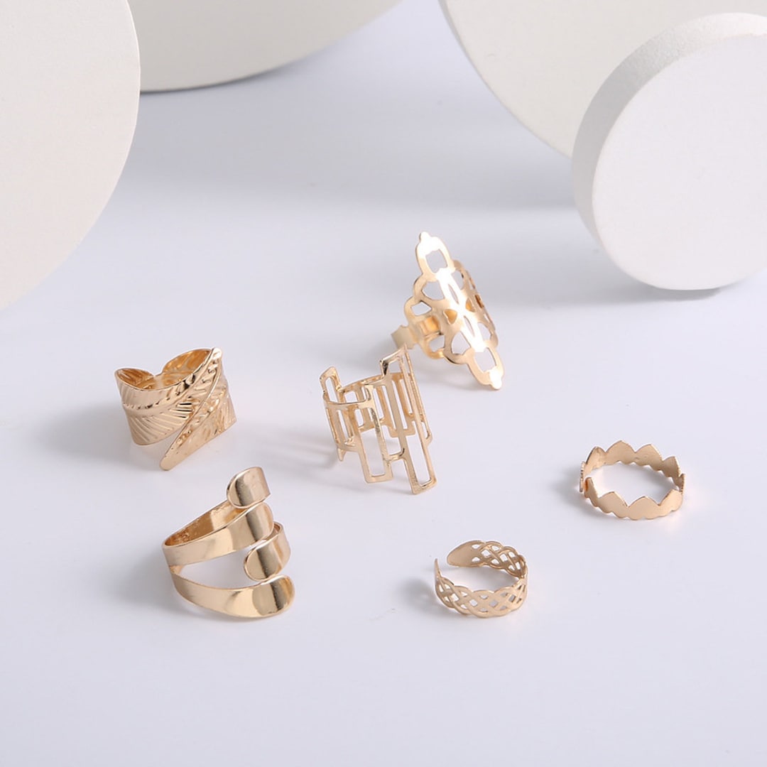 Leaf Crown Geometric Articulation Rings 6 Piece Combination - Etsy