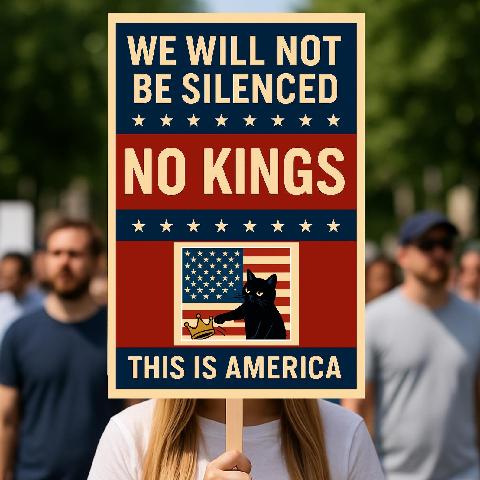 We Will Not Be Silenced Protest Sign, No Kings Black Cat Protest Sign ...