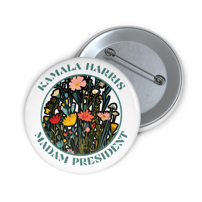 Kamala Harris Madam President Pin Buttons, Floral Pin Buttons, Kamala ...