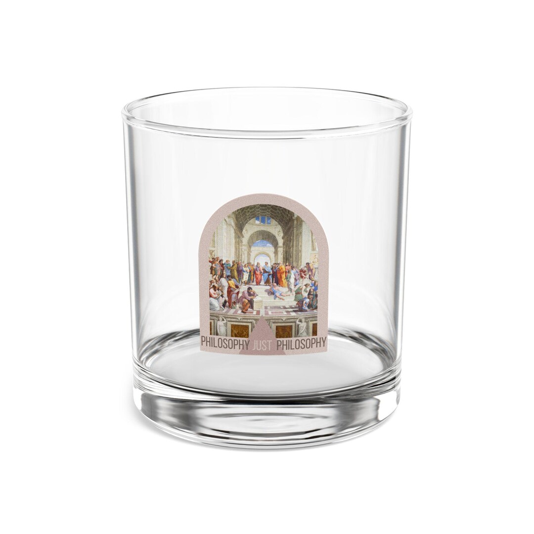 Philosophy Quote Rocks Glass, the School of Athens, Raphael Art Whiskey ...