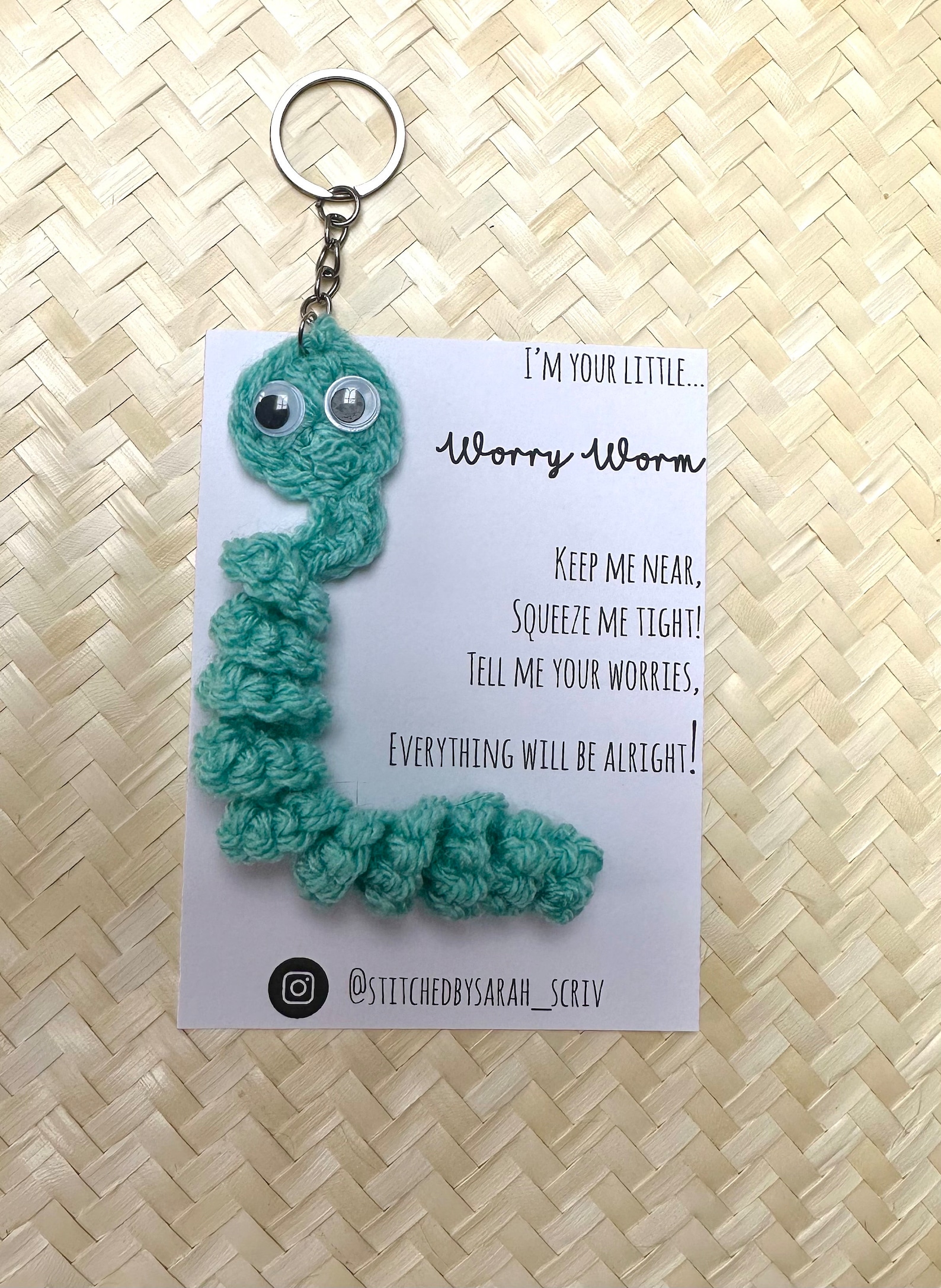 Worry Worm Personalised Crochet Keyring Starting School Letter Box Gift ...