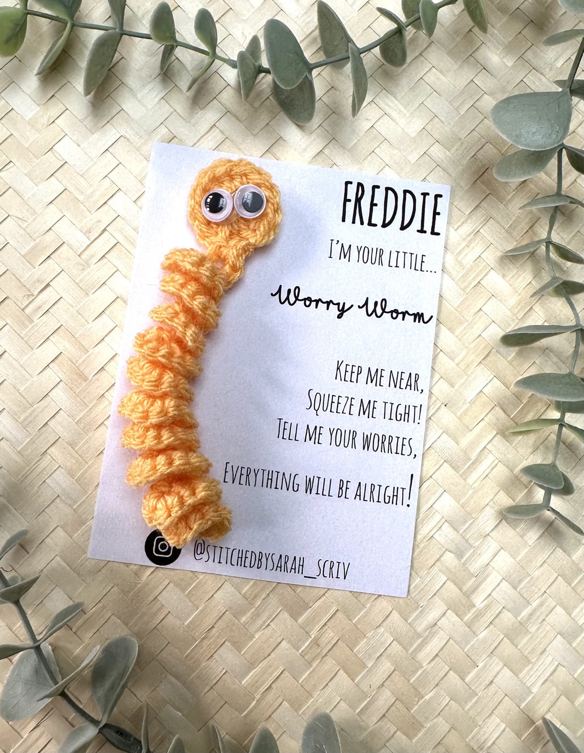 Worry Worm Personalised Crochet Keyring Starting School Letter Box Gift ...