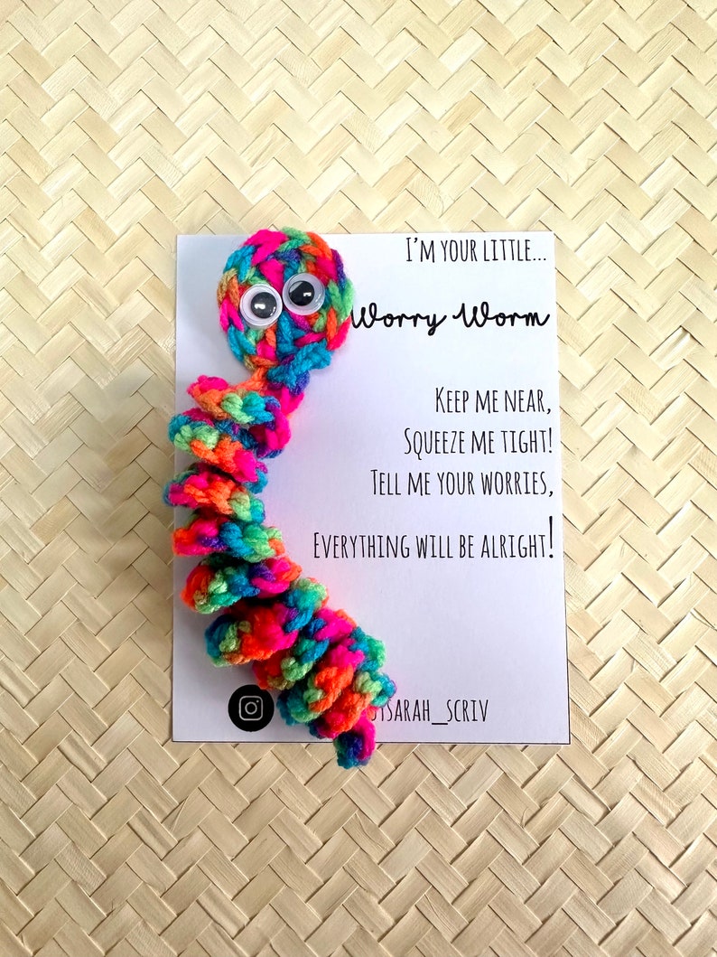 Worry Worm Personalised Crochet Keyring Starting School Letter Box Gift ...