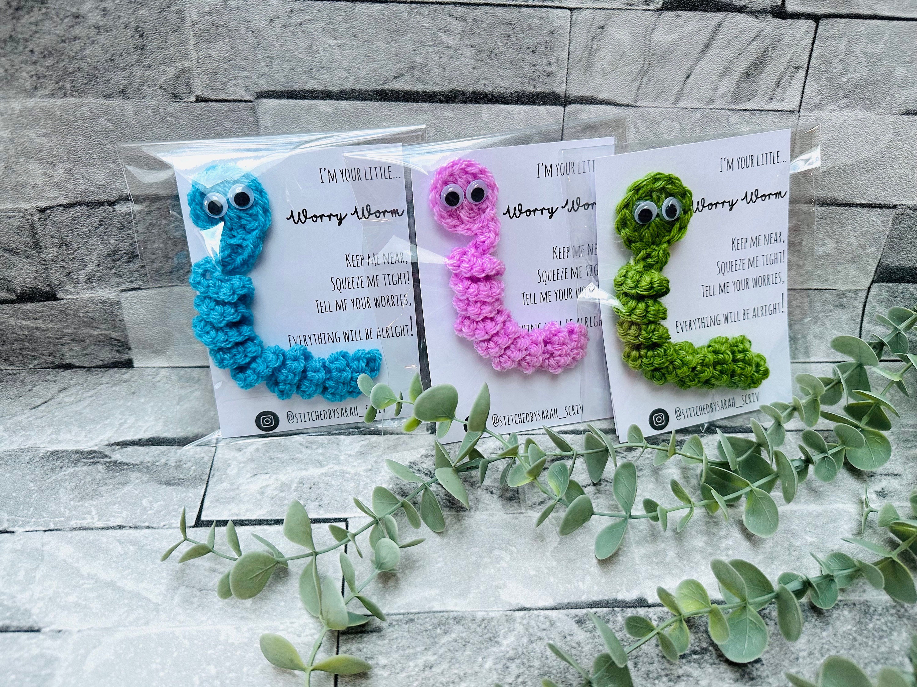 Worry Worm Personalised Crochet Keyring Starting School Letter Box Gift ...