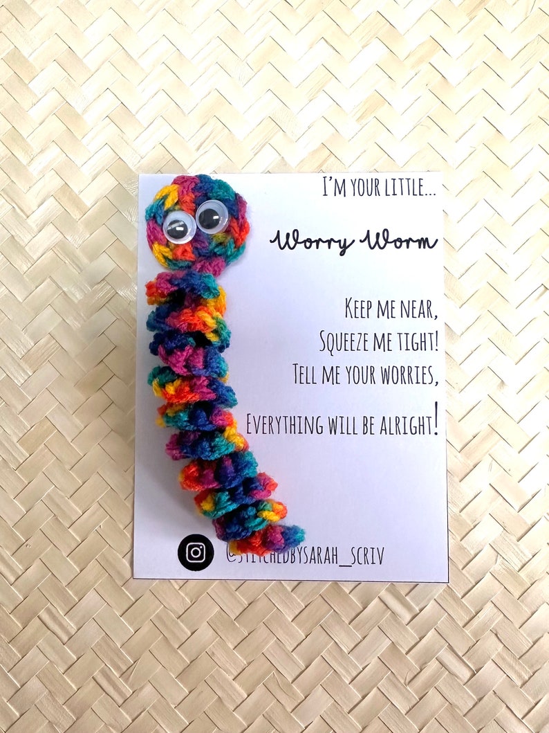 Worry Worm Personalised Crochet Keyring Starting School Letter Box Gift ...