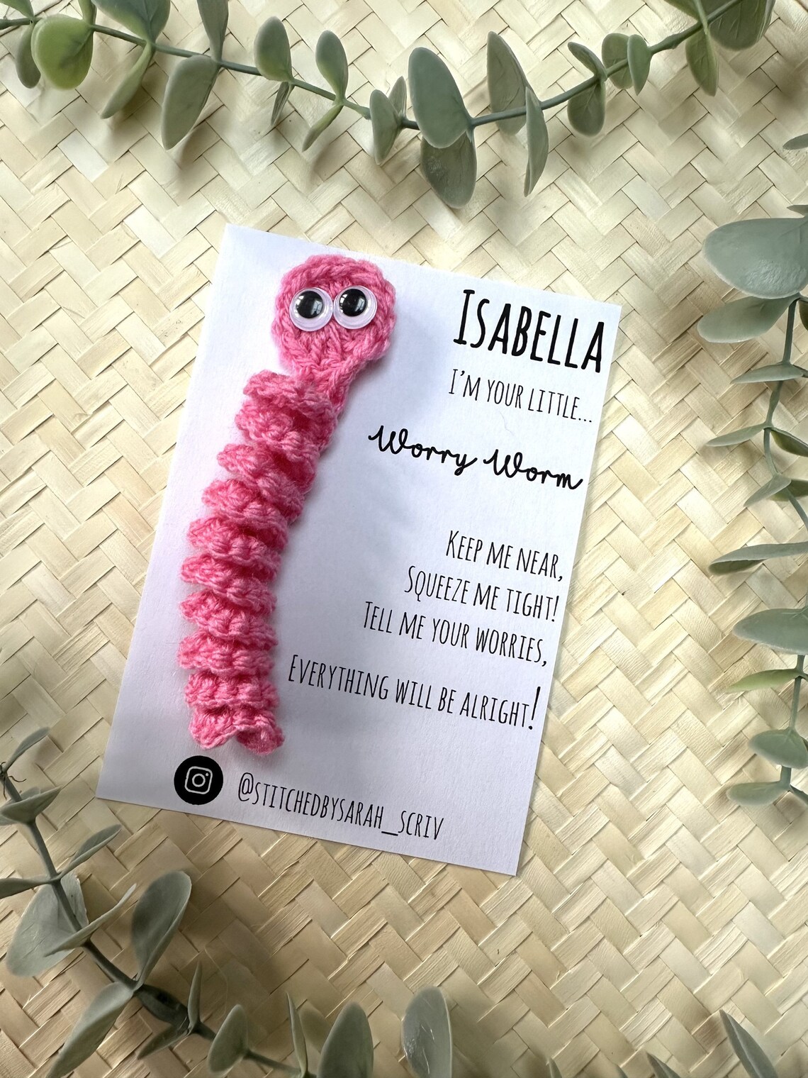 Worry Worm Personalised Crochet Keyring Starting School Letter Box Gift ...