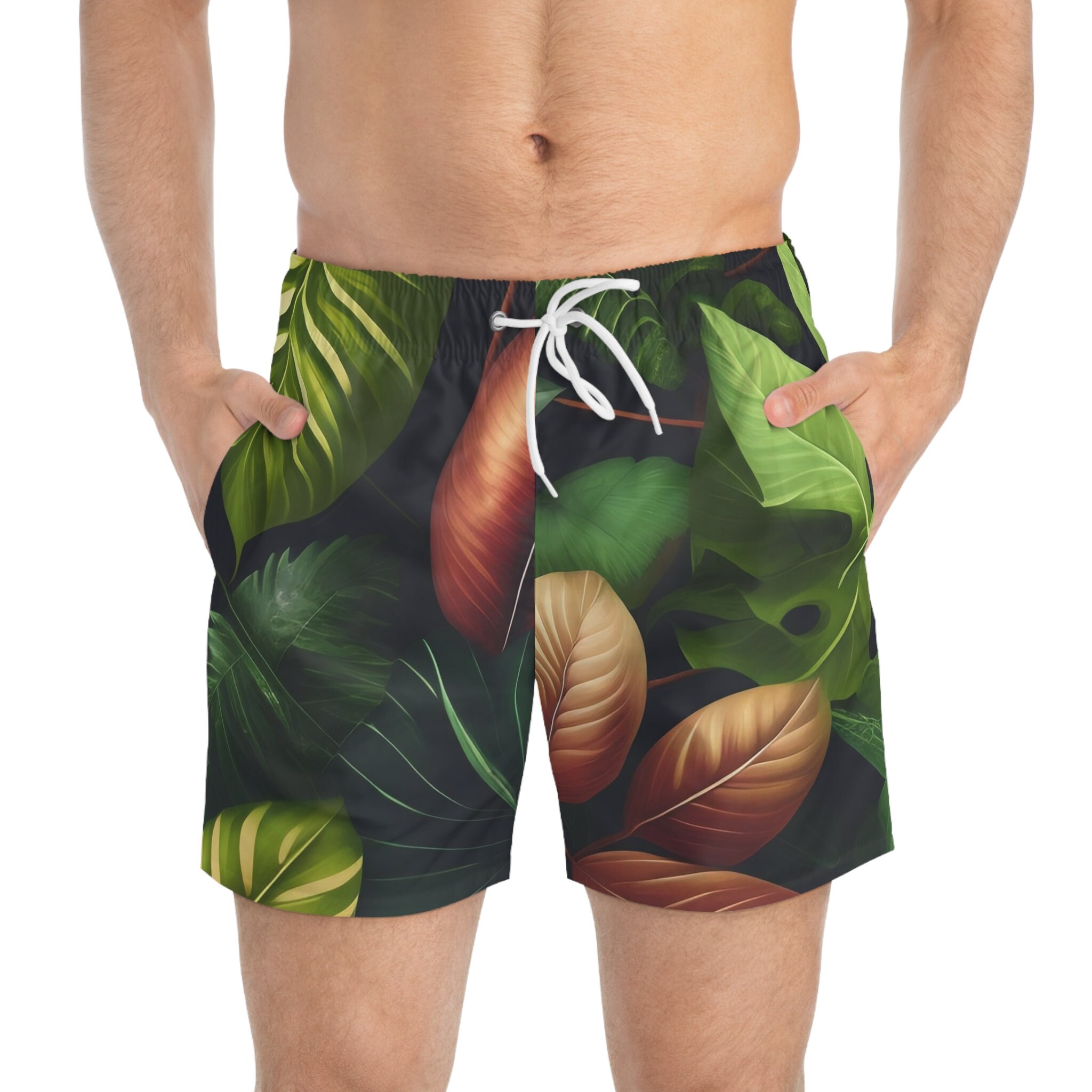 Tropical Plant Block Swim Trunks - Etsy