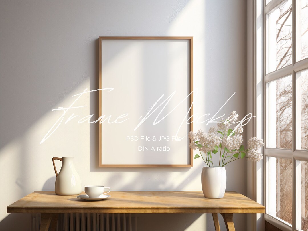 Ambient Frame Mockup Psd, Wood Frame, Kitchen, Stylish Retro Interior ...