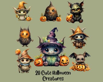 Creepy Cuties Halloween Clipart Bundle 15 Spooky Characters - Etsy