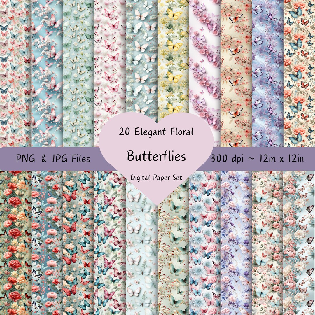 Elegant Floral Butterflies Seamless Digital Paper, Butterfly Digital ...