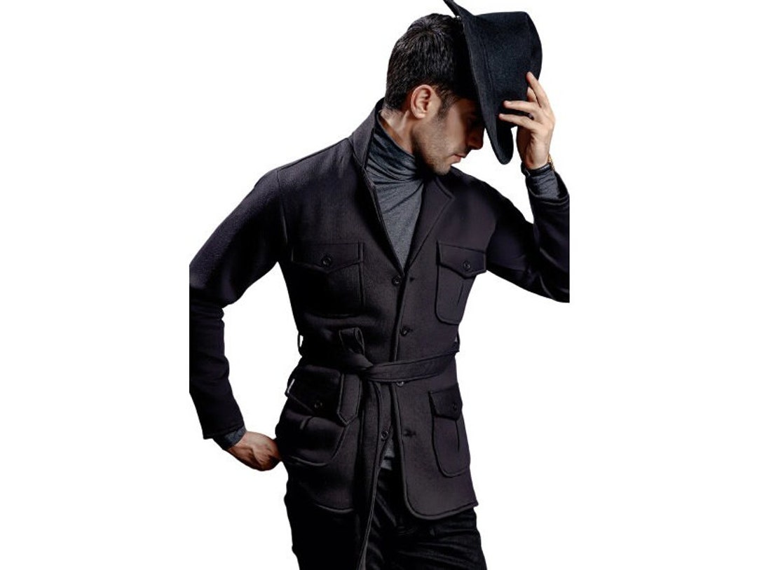 Men's Safari Jacket Handmade Belted Wool Safari Suit Jacket Blazer Coat ...
