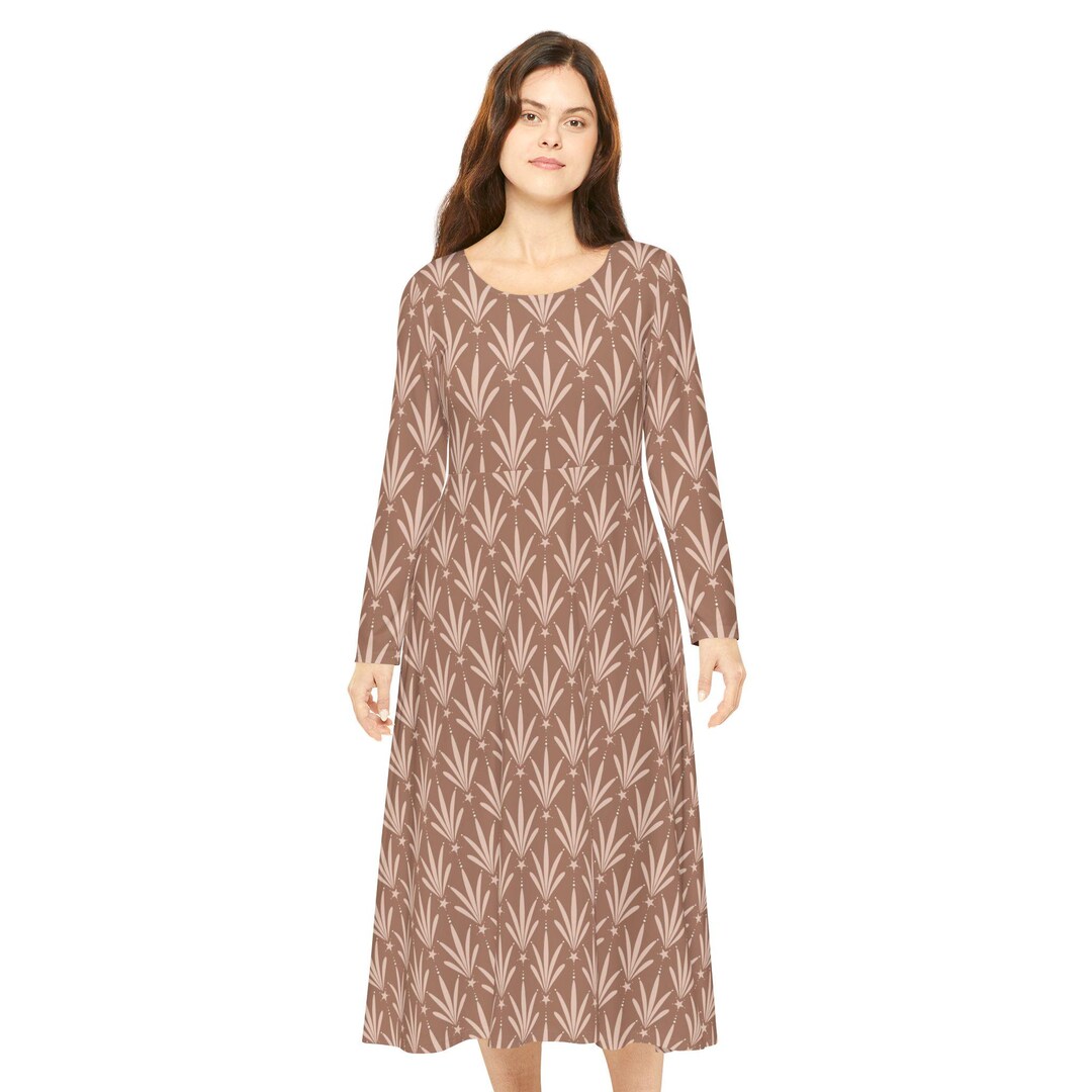 Mocha Mousse Falling Stars Women's Long Sleeve Dress - Etsy
