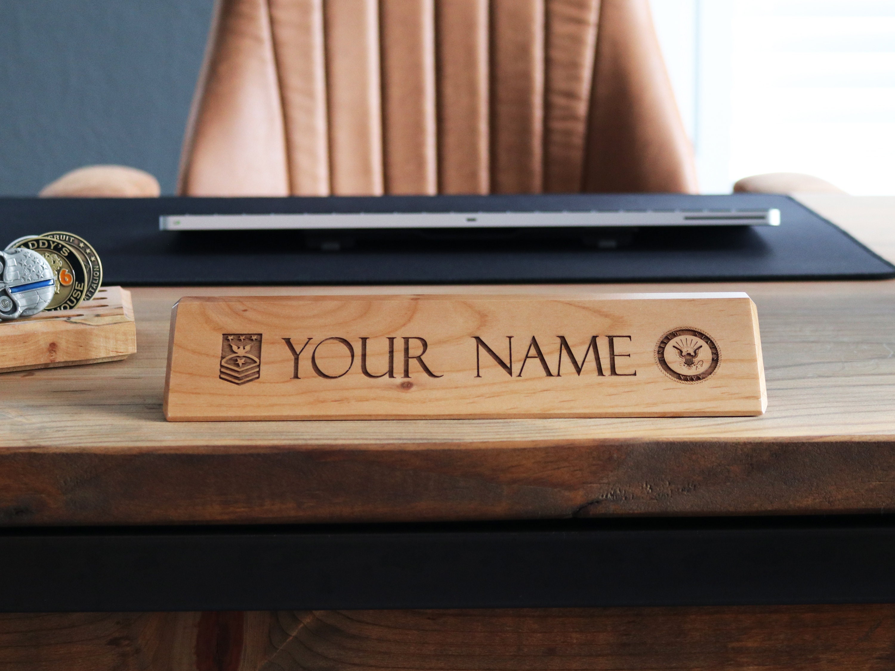 Personalized Wooden Desk Wedge, Desk Nameplate, Military Gift ...