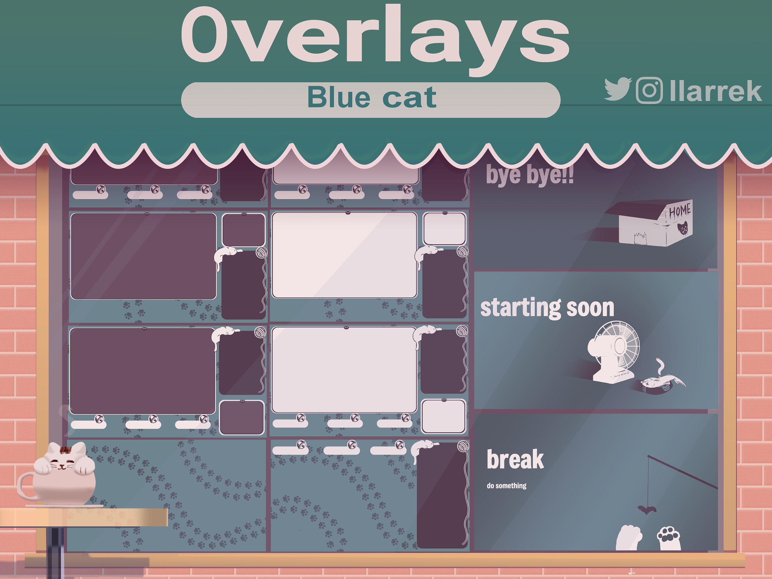 Cute Kawaii Animated Blue Cat Theme Overlay Twitch/kick Package ...