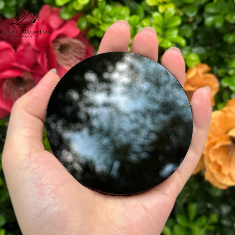 Natural Black Obsidian Mirror Scrying Plate Wafer Crystal - Etsy