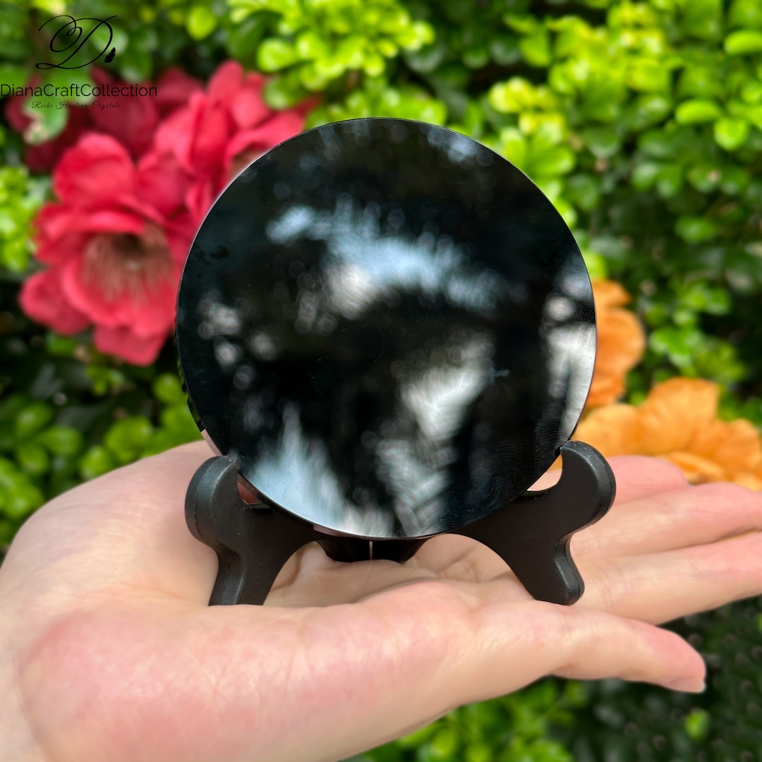 Natural Black Obsidian Mirror Scrying Plate Wafer Crystal Scrying ...