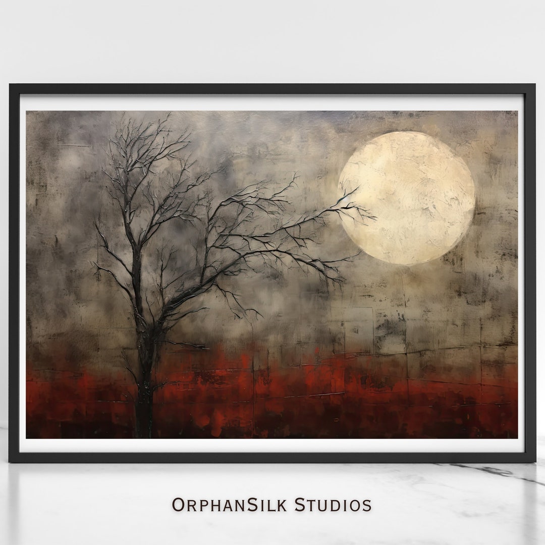 Moody Dark Landscape Printable Halloween Spooky Tree With - Etsy