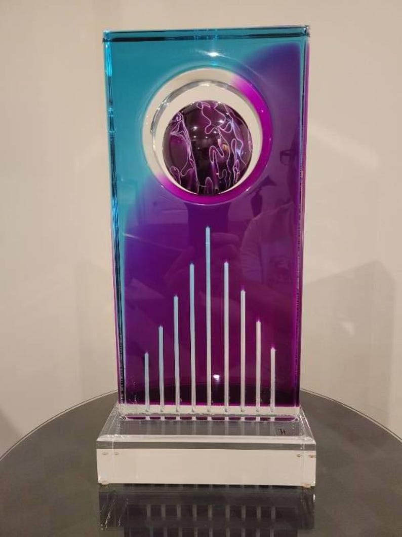 Rare Shlomi Haziza Lucite Acrylic Table Sculpture - Purple and Teal ...