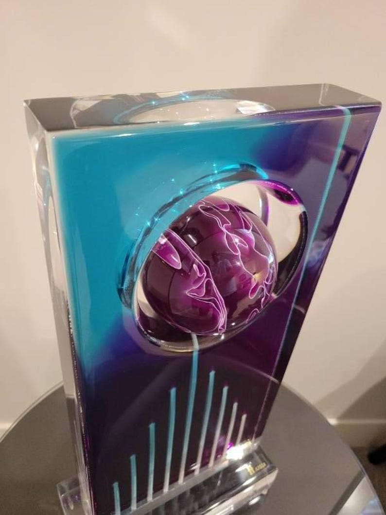 Rare Shlomi Haziza Lucite Acrylic Table Sculpture - Purple and Teal ...