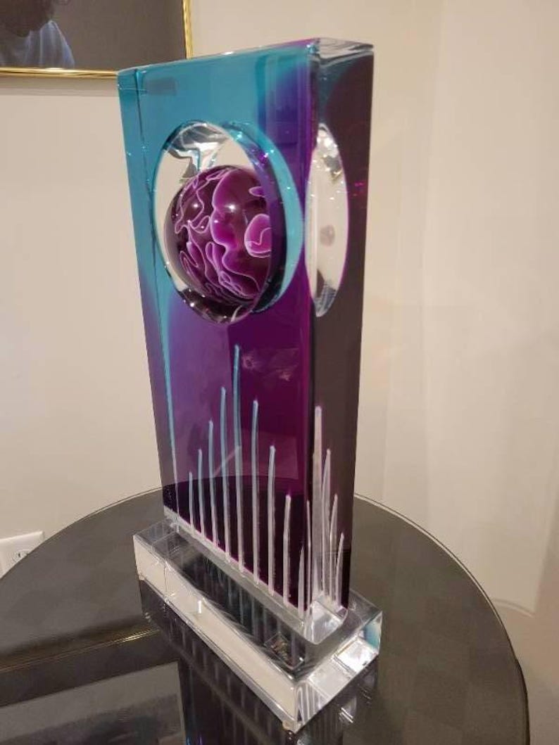 Rare Shlomi Haziza Lucite Acrylic Table Sculpture - Purple and Teal ...