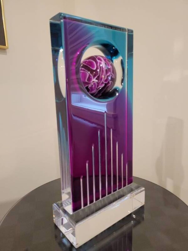 Rare Shlomi Haziza Lucite Acrylic Table Sculpture - Purple and Teal ...