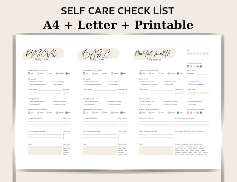 Your Care Checklist Printable Template, Self Care Routine Plan, Daily ...