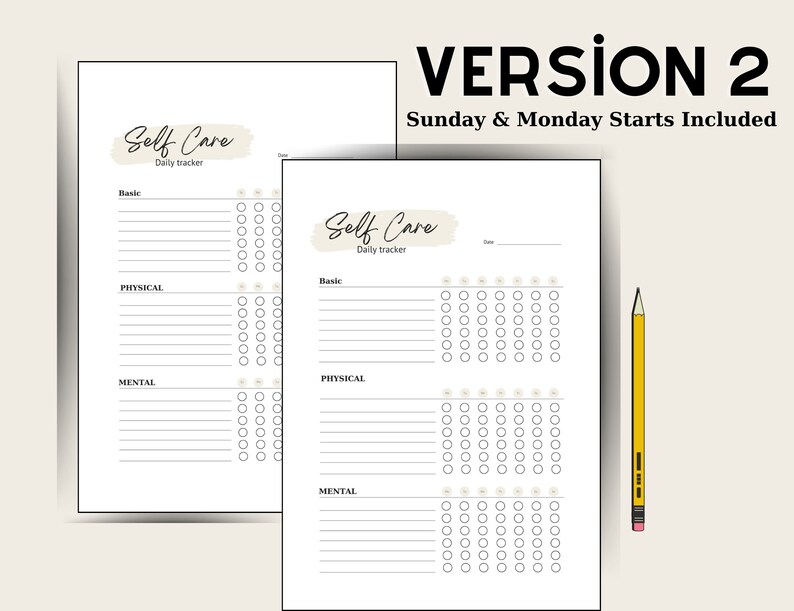 Your Care Checklist Printable Template, Self Care Routine Plan, Daily ...