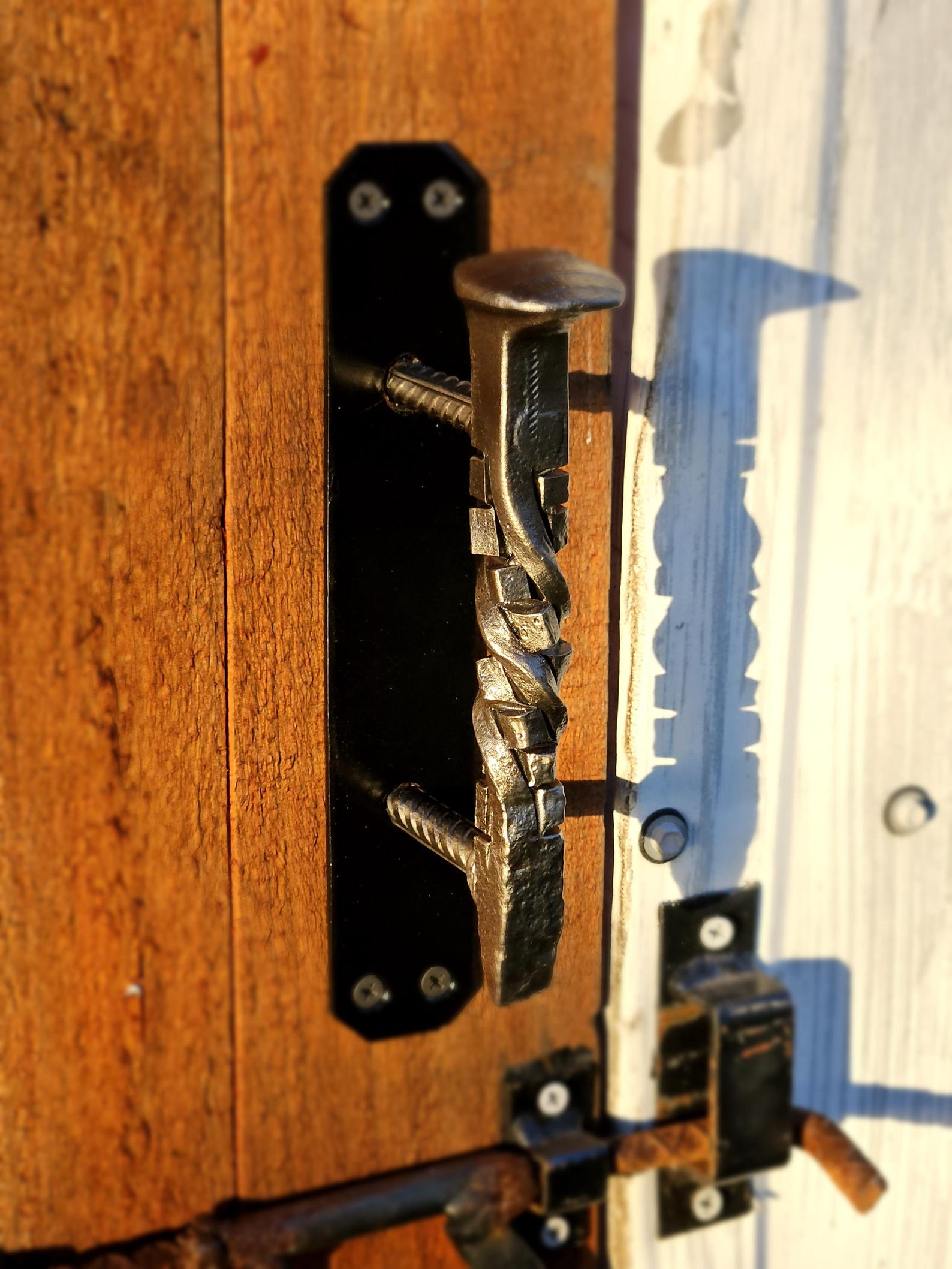 Hand-forged Twisted Railroad Spike Door Handle | Rustic Barn Door Pull ...