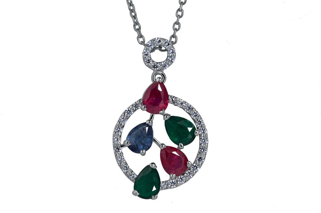 Pear Shape Crystal Necklace: Red, Blue, Green Sterling Silver 925 - Etsy