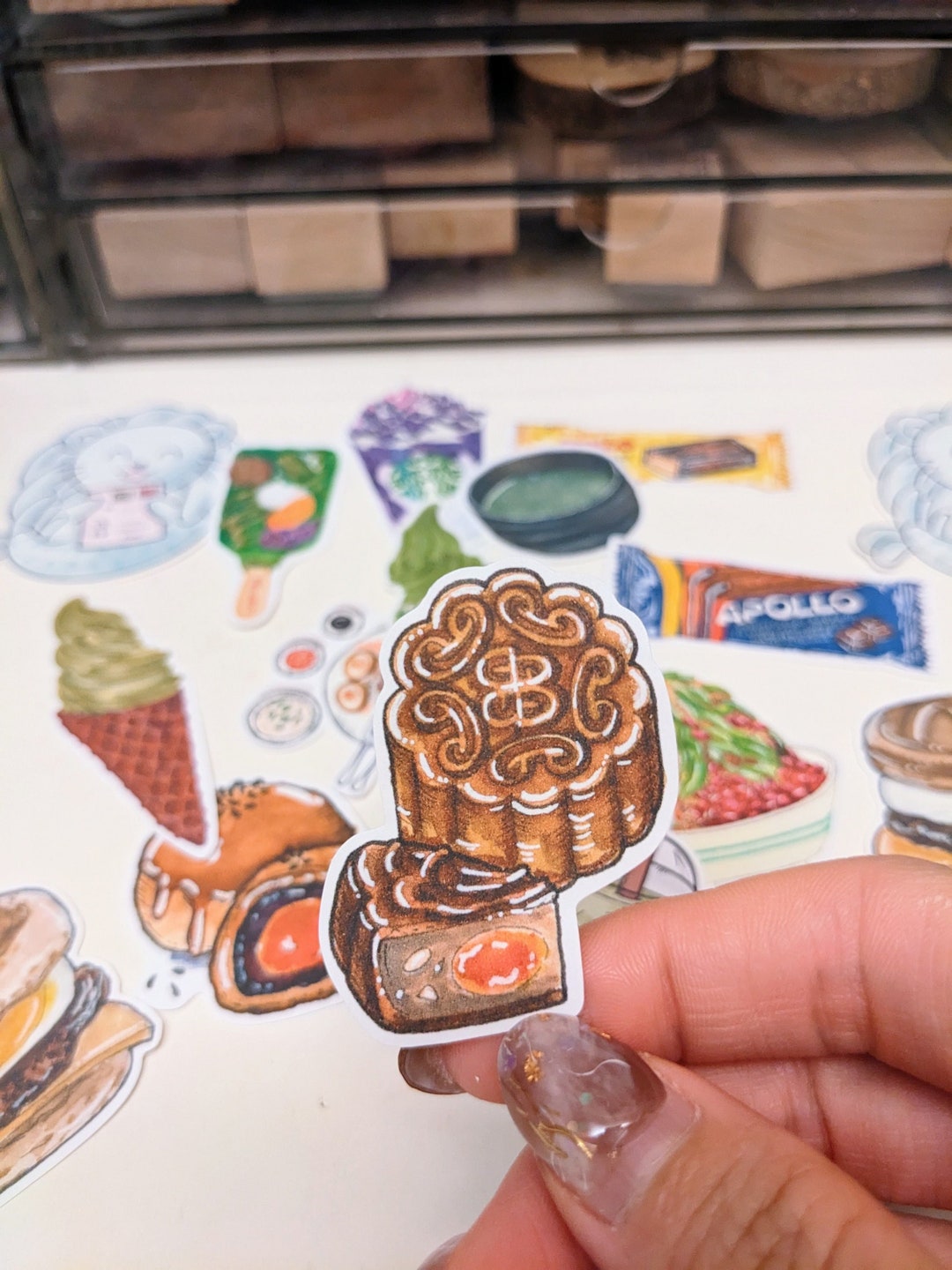 Mooncake Stickers Mid-autumn Festival Die-cut Paper Matte Sticker Food ...